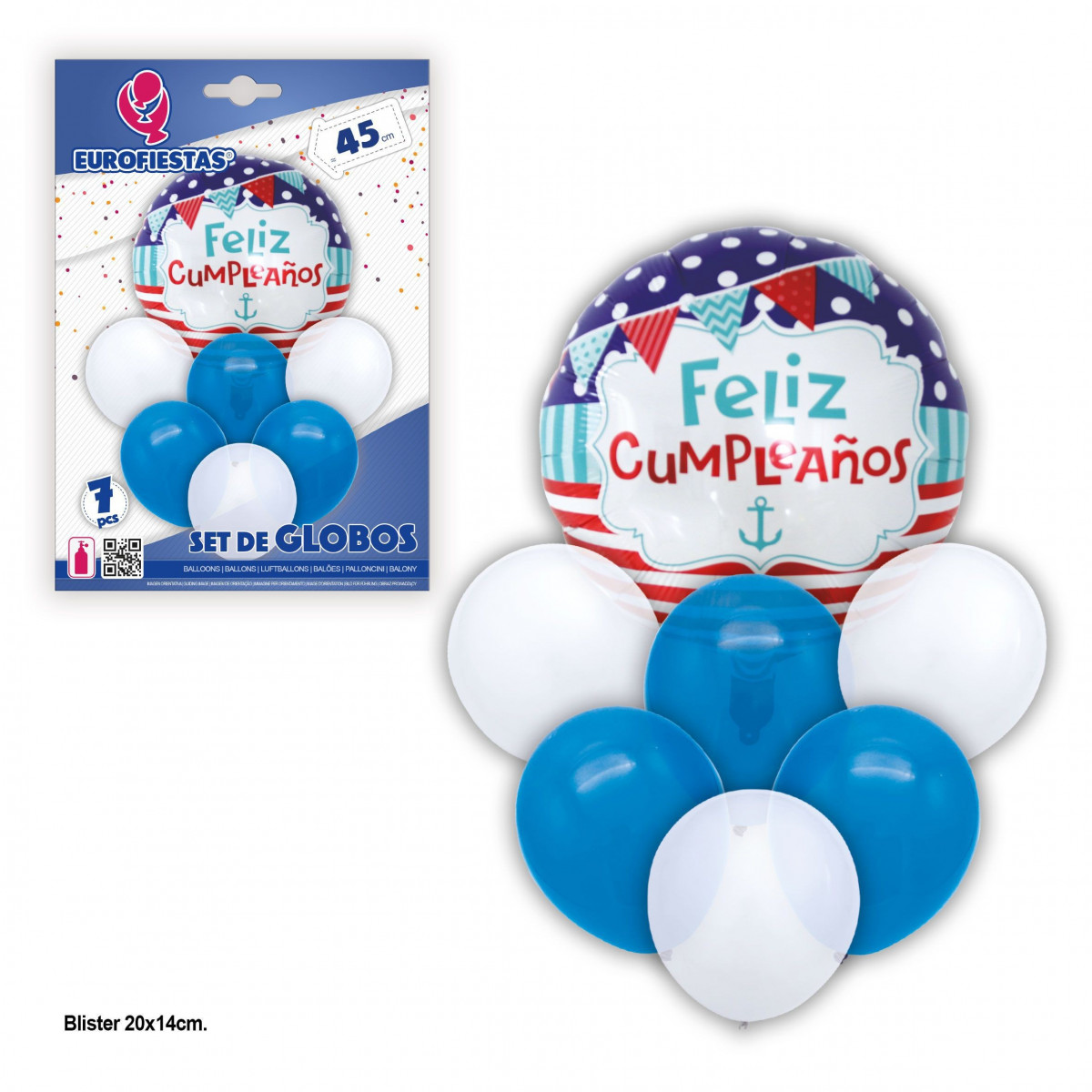 Ensemble De Ballons Joyeux Anniversaire Bleus Et Blancs