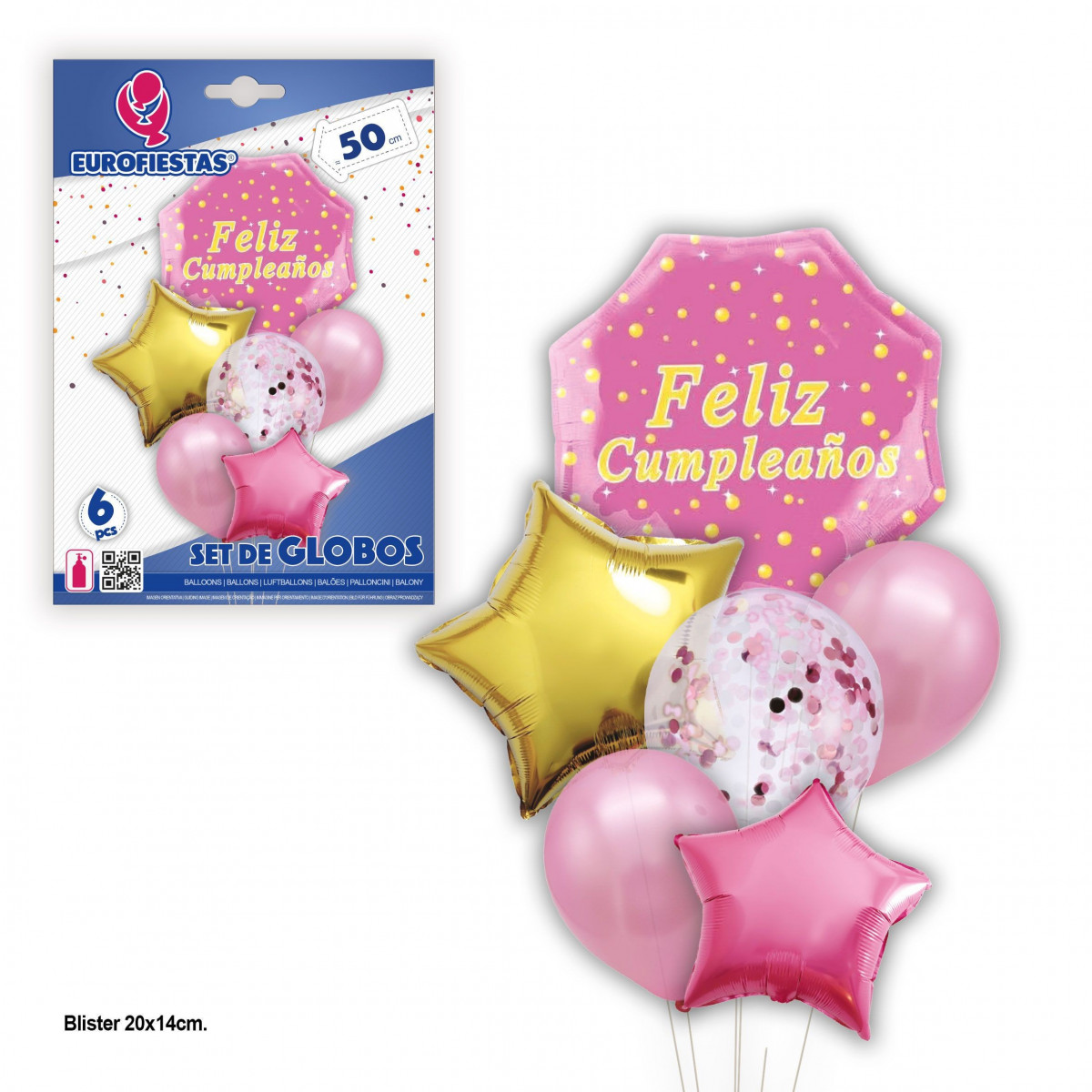 Ensemble De Ballons Joyeux Anniversaire Hexagone Rose