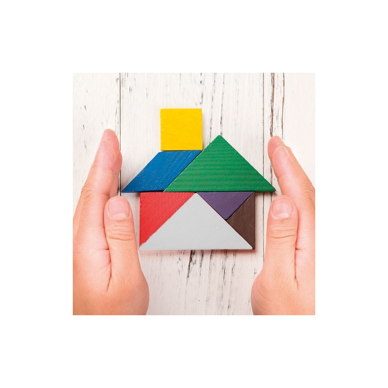Puzzle Tangram Carré Dans Une Boîte En Carton Avec Autocollant De Mariage