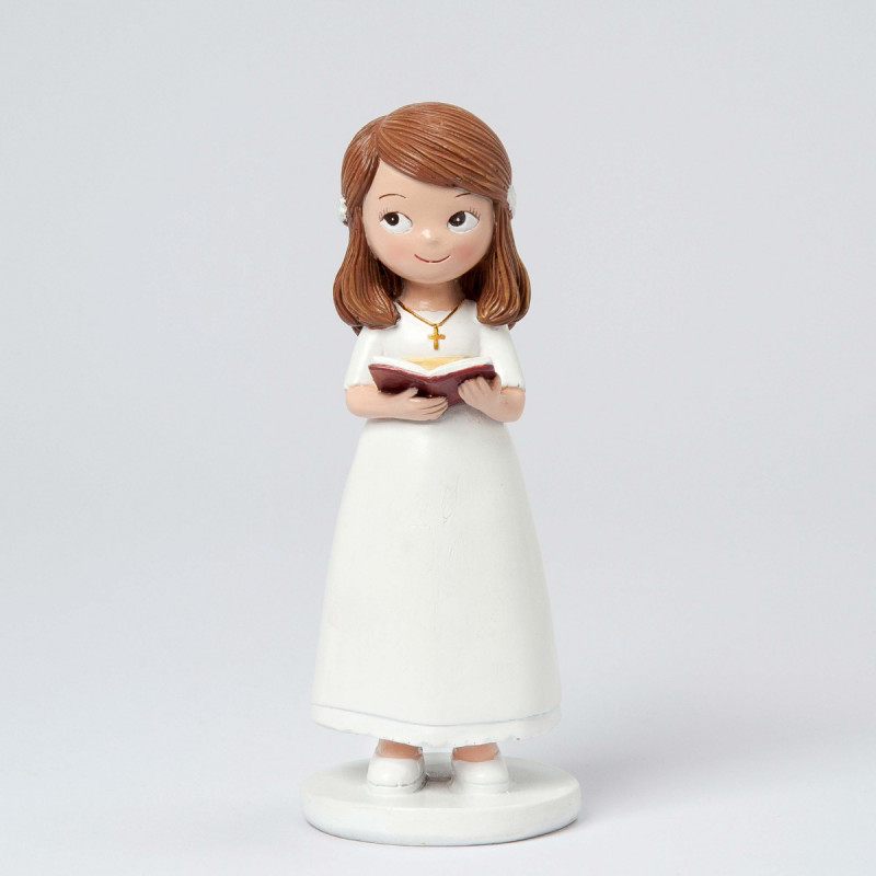 Figurine Gâteau De Communion Fille En Robe Blanche Et Bible 13Cm.