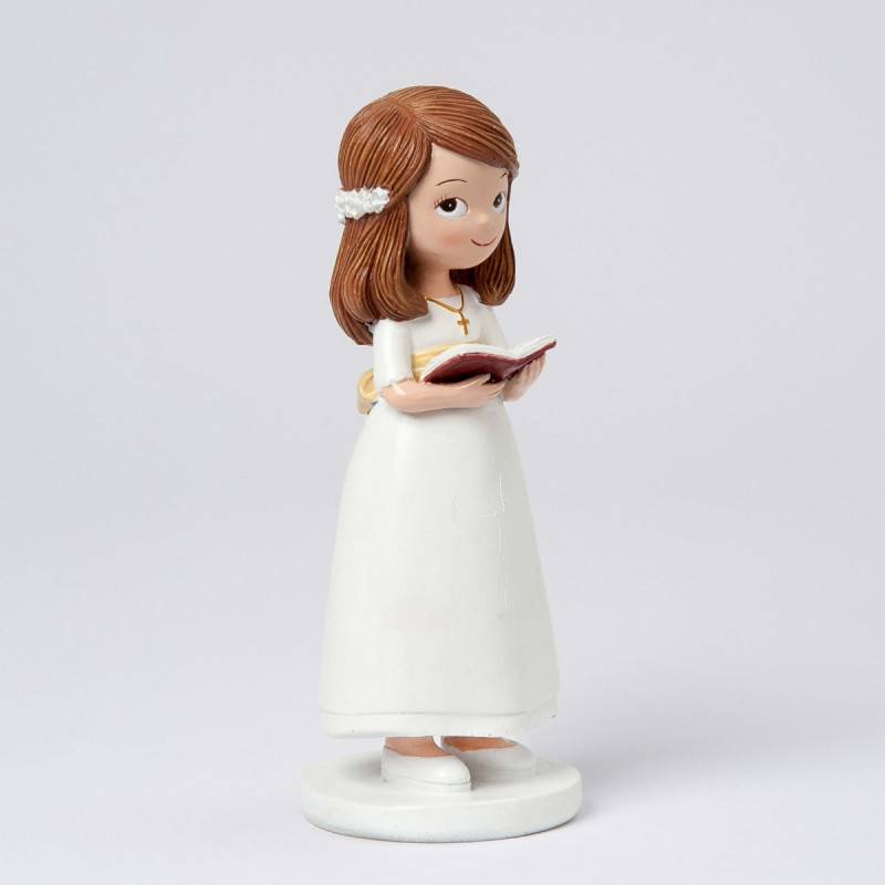 Figurine Gâteau De Communion Fille En Robe Blanche Et Bible 13Cm.