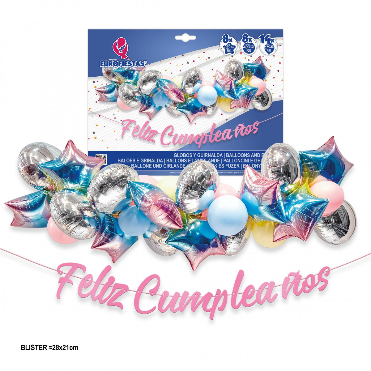 Ensemble De Ballons Et Tons De Gâteau Avec Guirlande De Joyeux Anniversaire