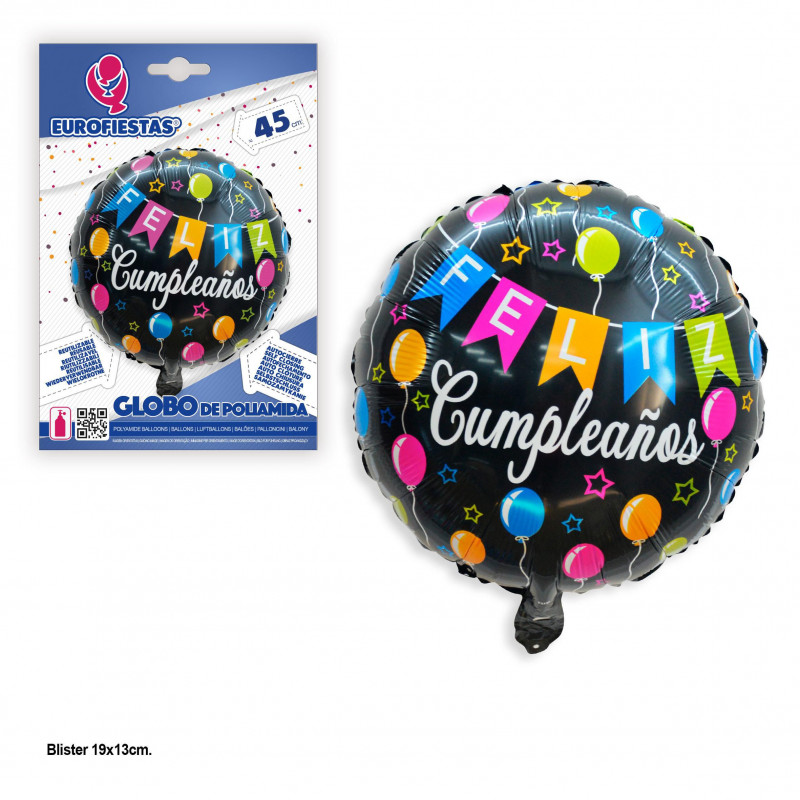 Ballon Rond En Aluminium Noir Joyeux Anniversaire
