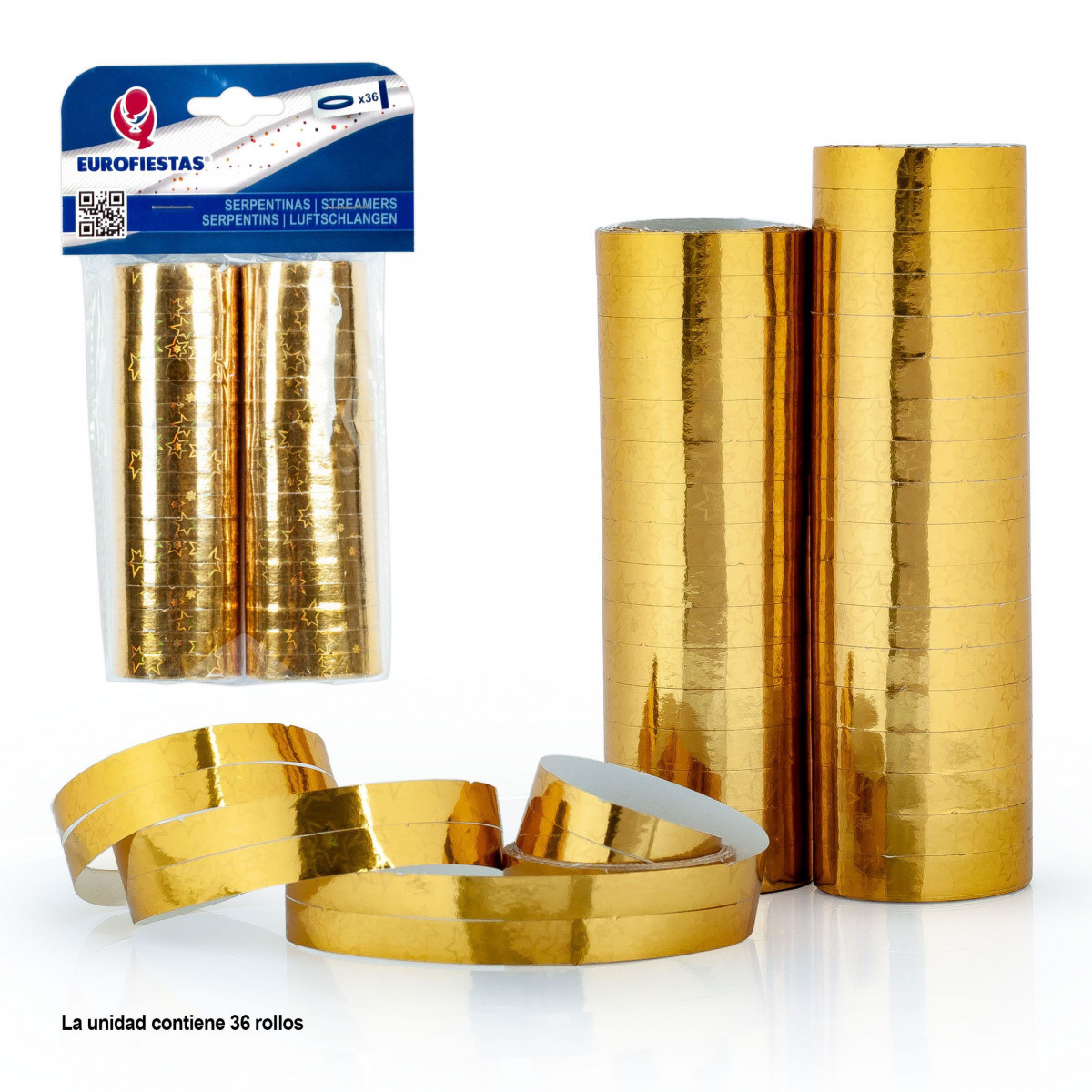 Streamers 36 Rouleaux Étoiles Dorées Holographiques