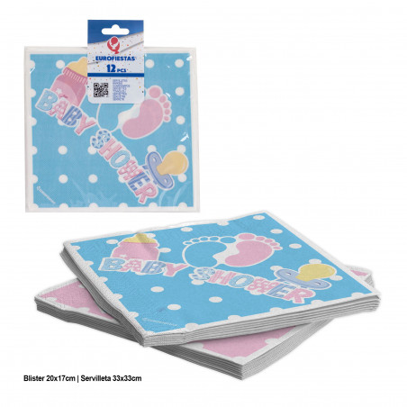 Serviettes Baby Shower Col Pastel