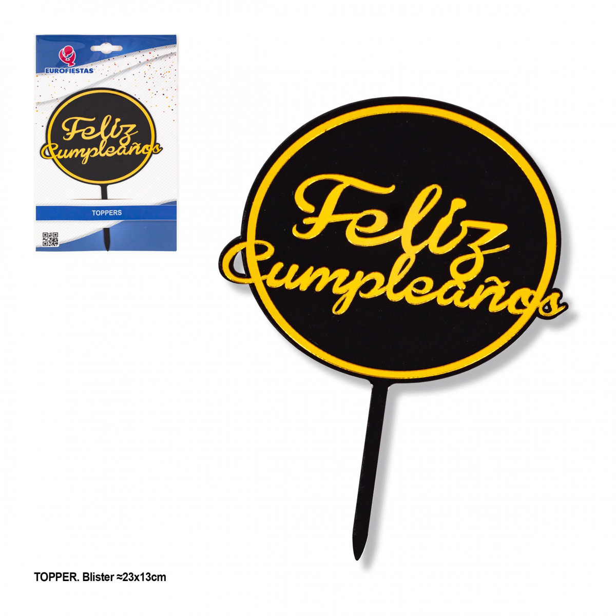 Topper D’Anniversaire Rond Noir Et Or