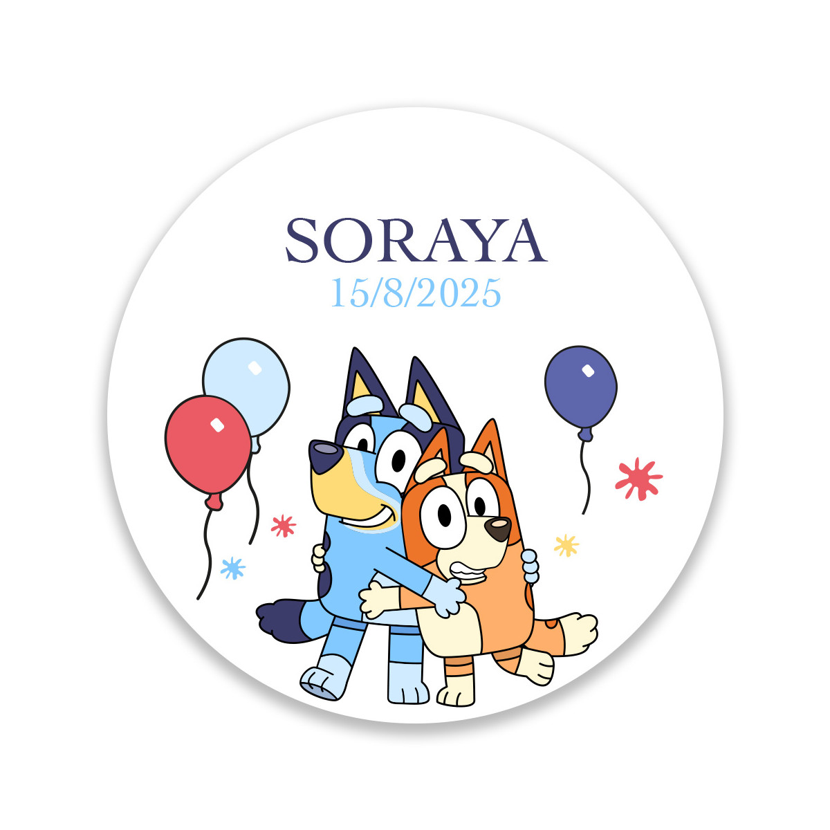 Sticker Bluey Et Bingo Rond De 3 Cm Pour Personnaliser Les Détails